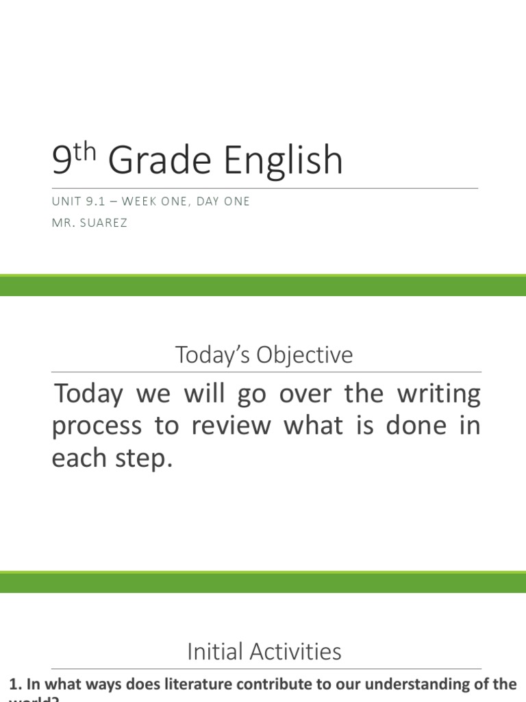 9th Grade English Unit 9 1 First Week | PDF | Essays | Cognitive Science
