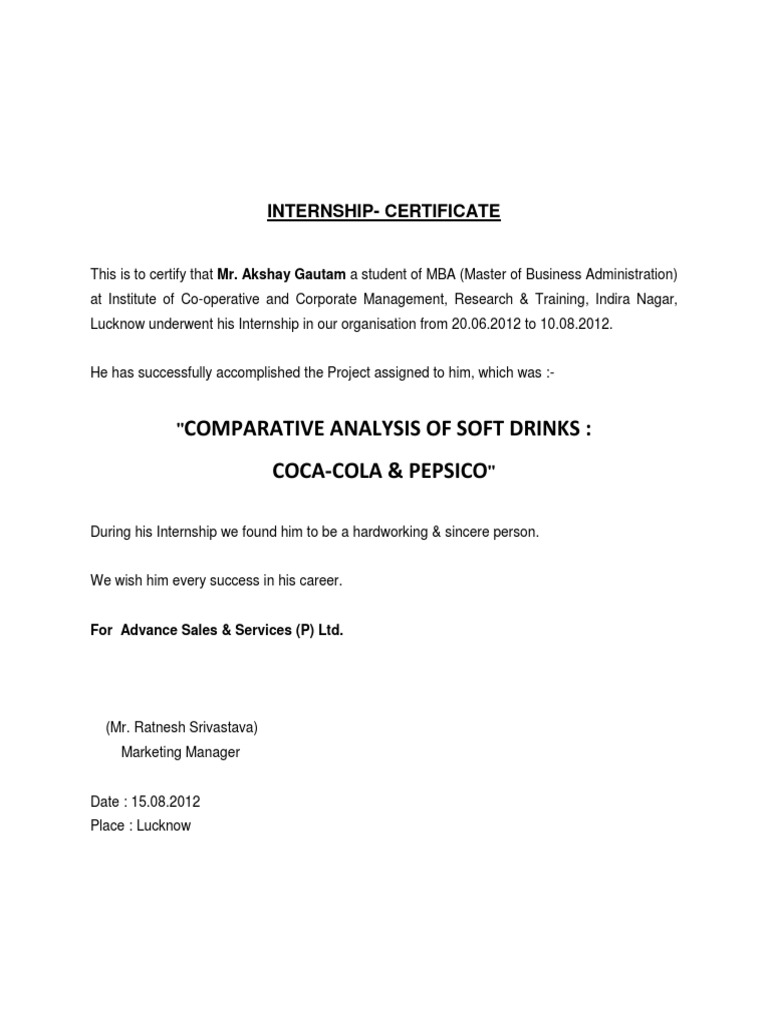 Comparative Analysis of Soft Drinks: Coca-Cola & Pepsico: Internship ...