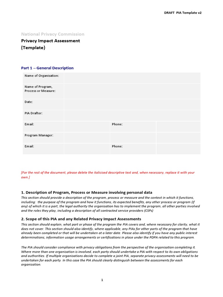NPC PIA Template v2 | PDF | Personally Identifiable Information | Risk ...