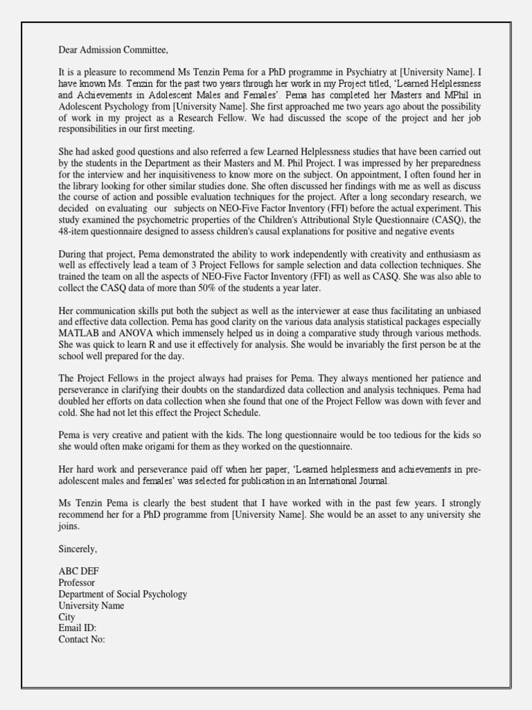 Dear Admission Committee | PDF | Behavioural Sciences | Psychology