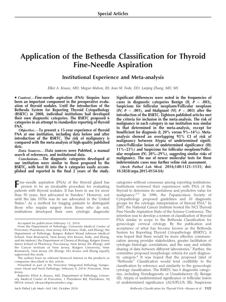 Application of The Bethesda Classification For Thyroid FNAB | PDF ...