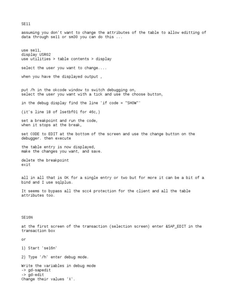 How To Edit Entries Via SE11 and SE16 | PDF | Teaching Methods ...
