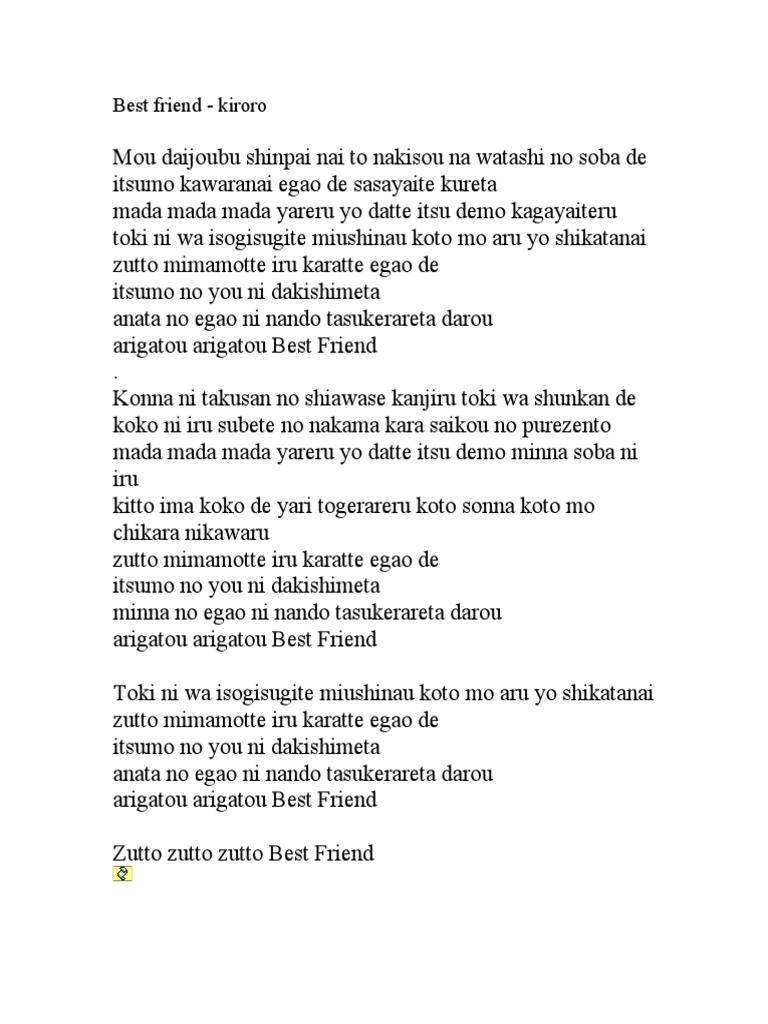 Best Friend Lyrics by Kiroro | PDF | Sports & Recreation | Lifestyle
