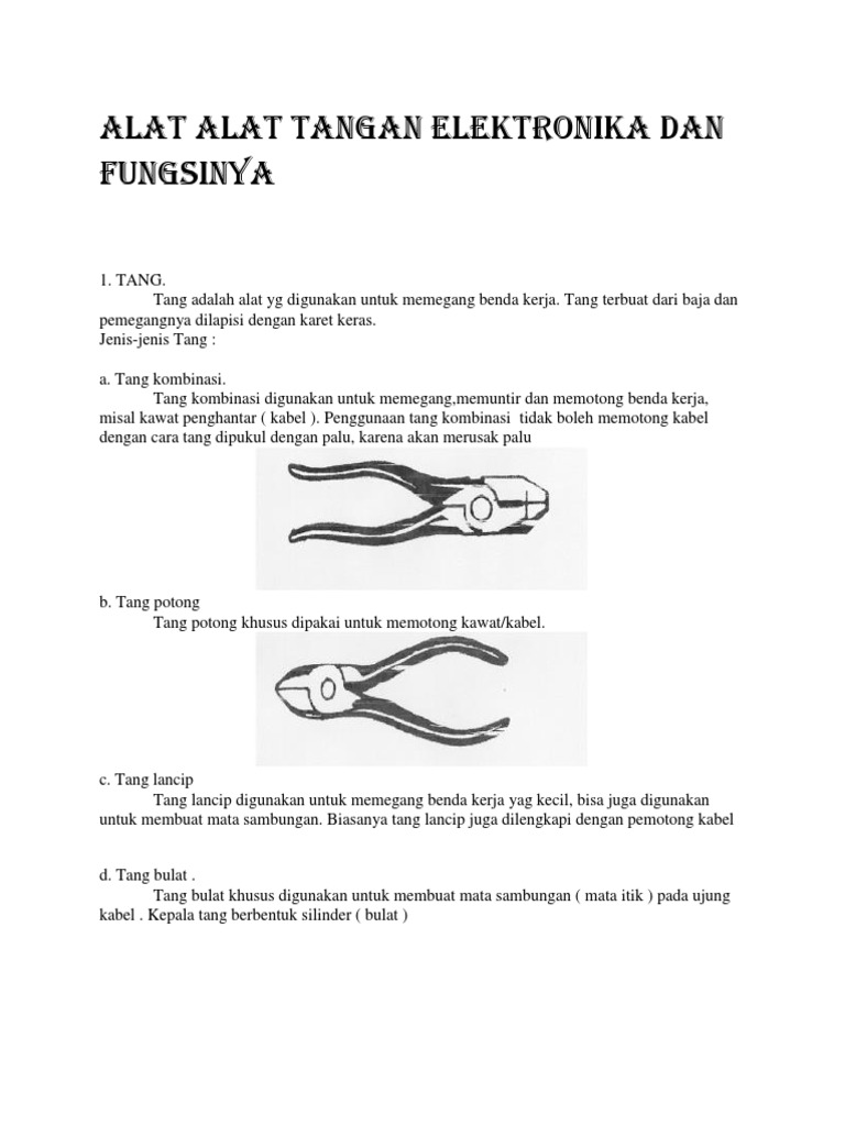 Alat Alat Tangan Elektronika Dan Fungsin | PDF