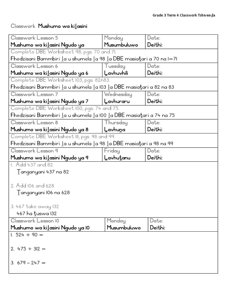 Grade 3 Term 4 Classwork Tshiven A | PDF | Geometry | Elementary Geometry