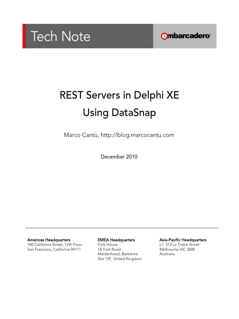 Rest Servers In Delphi Xe Using Datasnap Pdf Representational State Transfer Hypertext