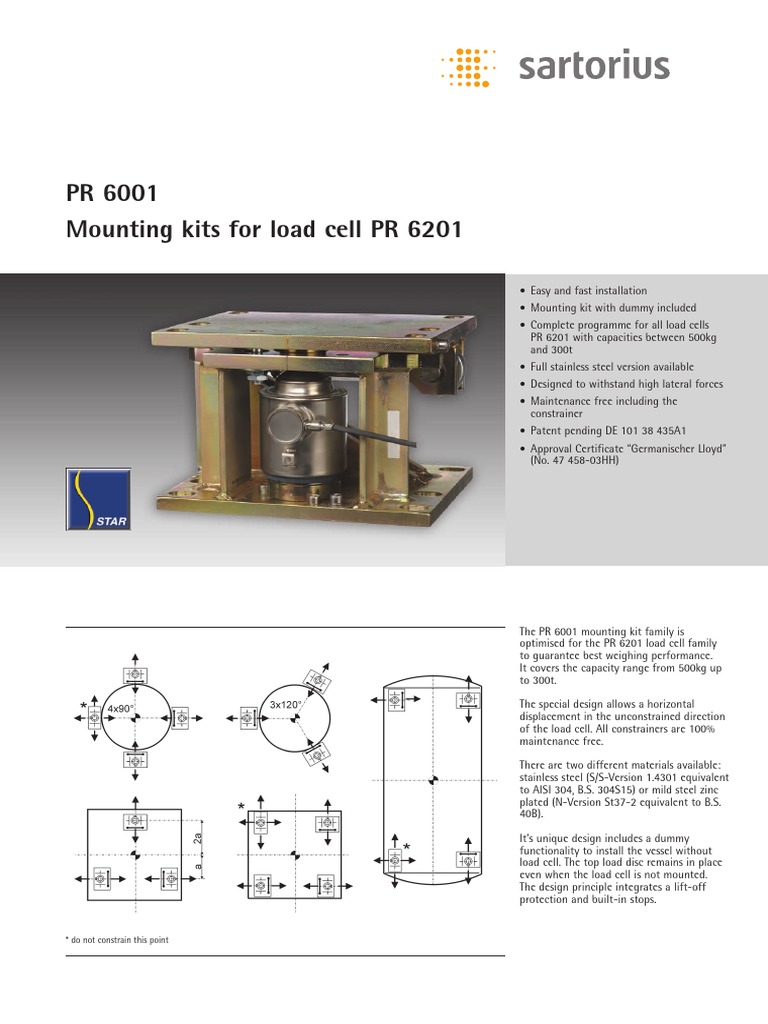 PR 6001 Mounting Kits For Load Cell PR 6201: Sa5007 - 4S - PR6001 - Eng ...