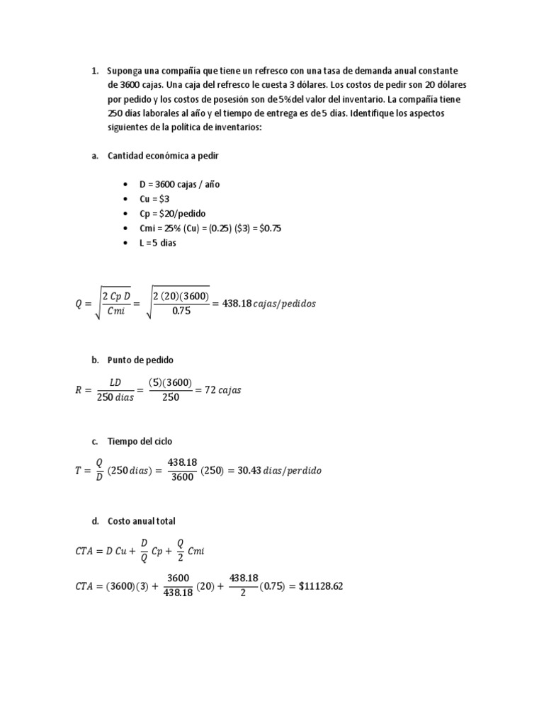 Análisis de Inventarios y Demanda Anual | PDF | Inventario | Economias