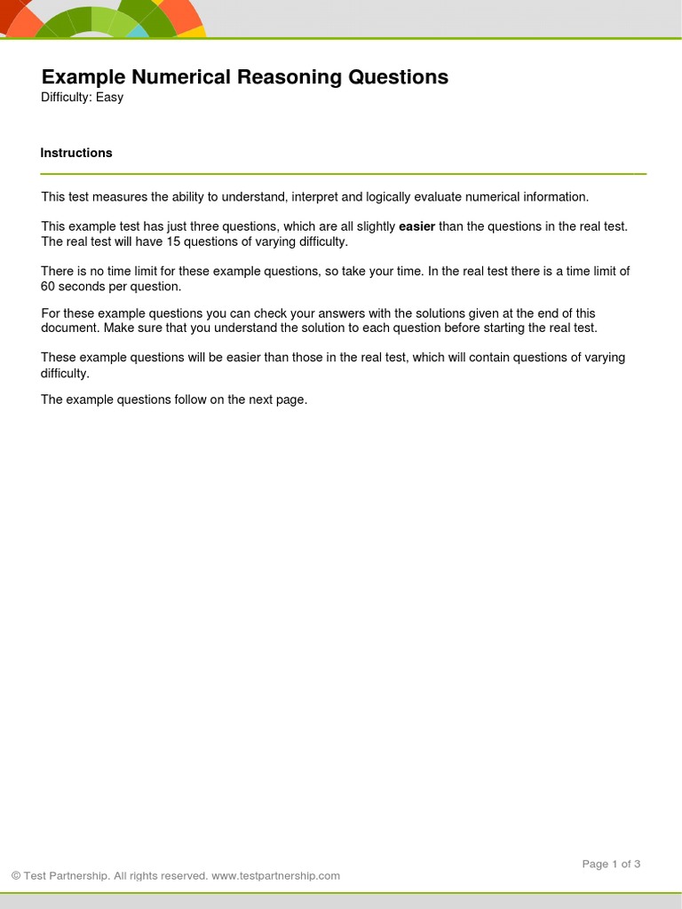 Example Numerical Reasoning Questions: Instructions | PDF | Business