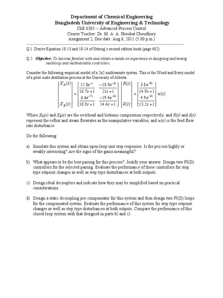 Process Control Assignment 2 | PDF | Control Theory | Systems Theory