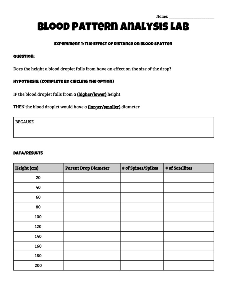 Blood Pattern Lab 1 Passive Drop Height | PDF
