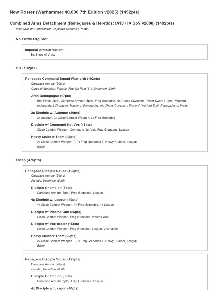New Roster (Warhammer 40,000 7th Edition v2025) (1492pts) | PDF ...