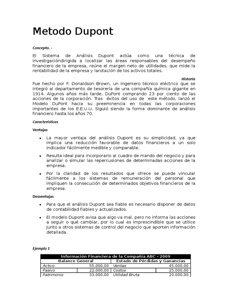 Metodo Dupont | PDF | Rentabilidad sobre recursos propios | Business