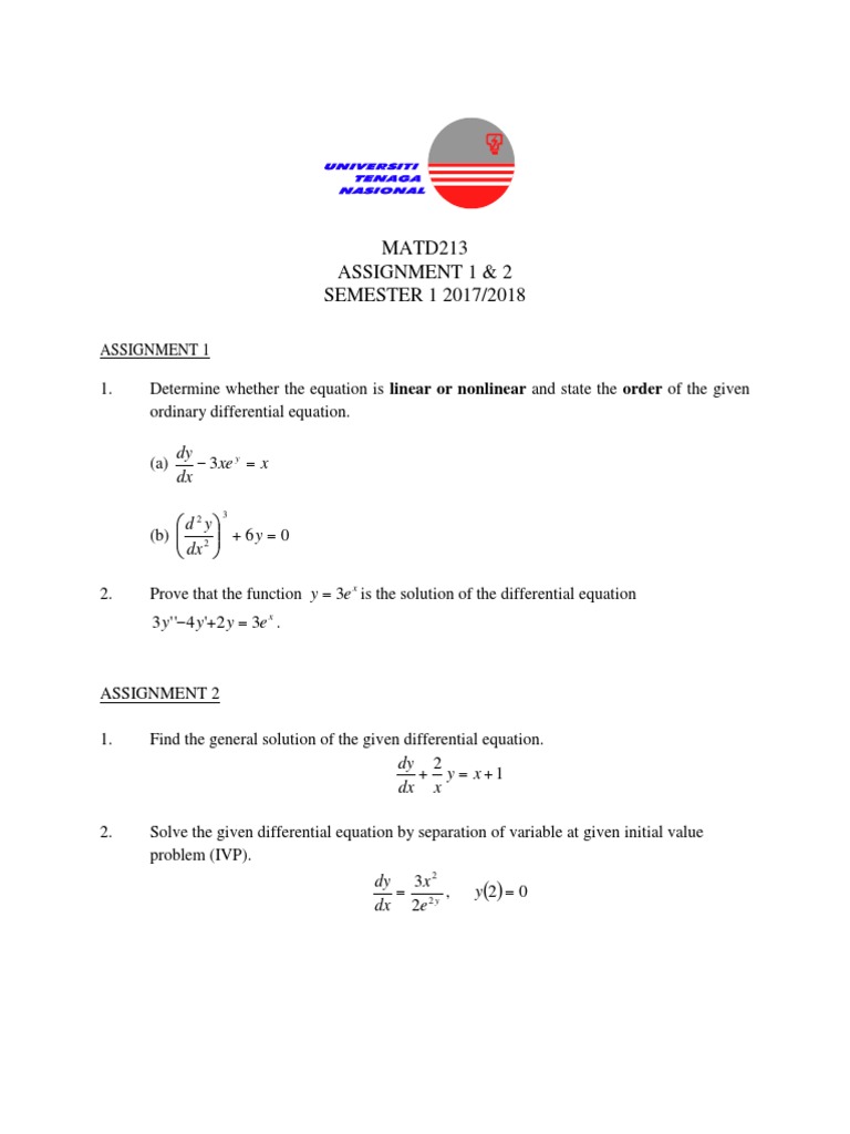 Differential Equations Assignments | PDF