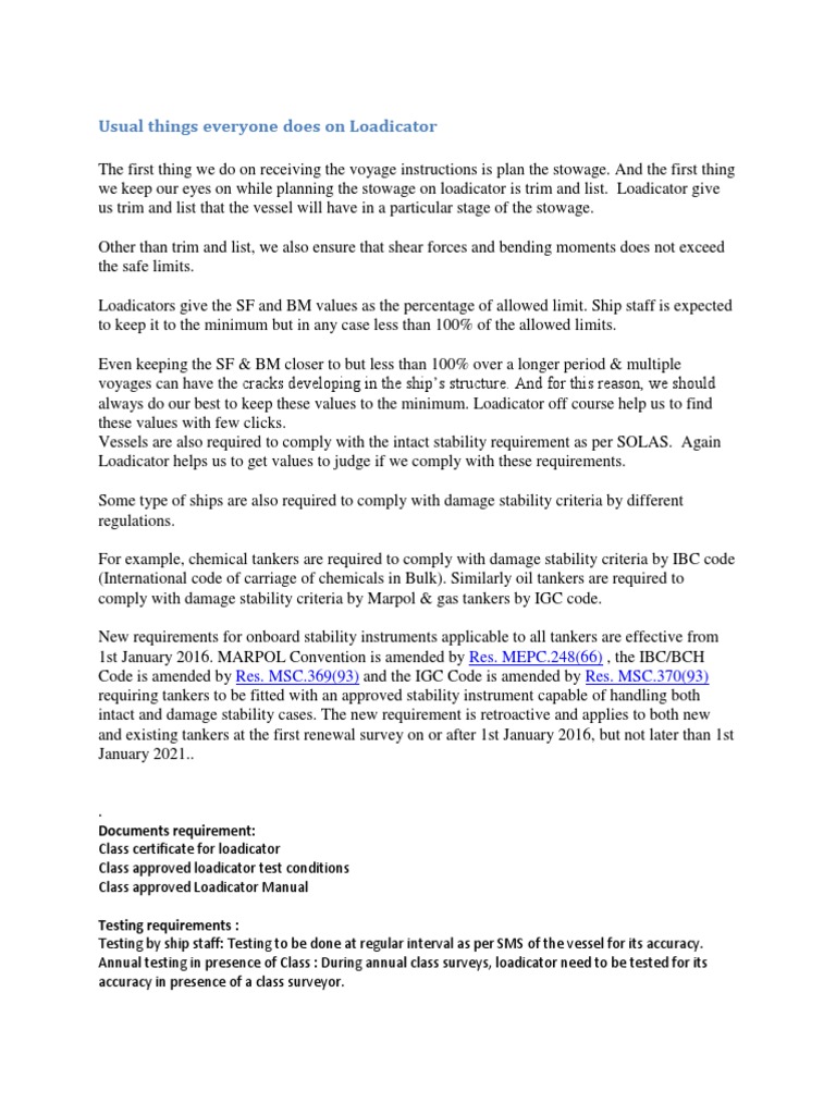 Usual Things Everyone Does On Loadicator: Res. MEPC.248 (66) Res. MSC ...