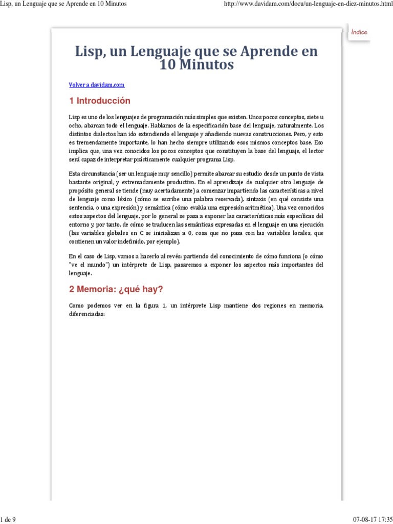 Lisp, Un Lenguaje Que Se Aprende en 10 Minutos | PDF | Lenguaje de ...