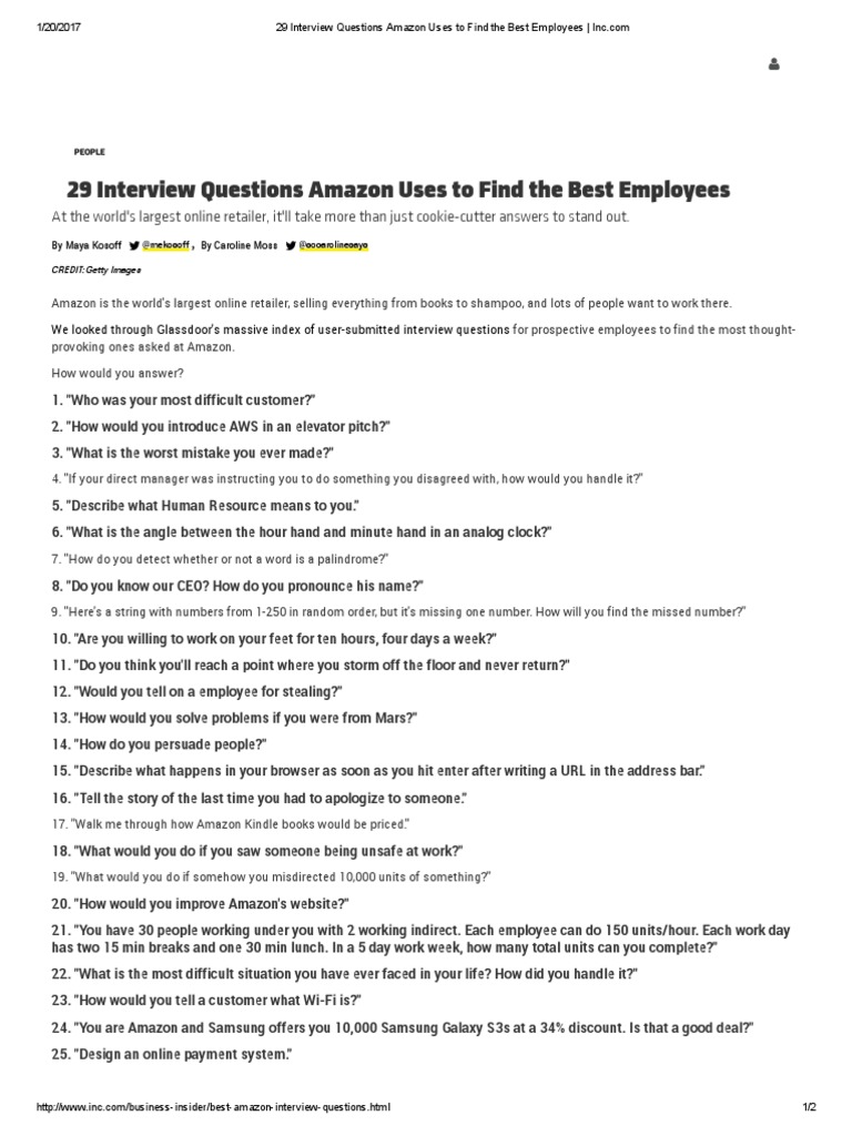 29 Interview Questions Amazon Uses To Find The Best Employees - Inc PDF ...