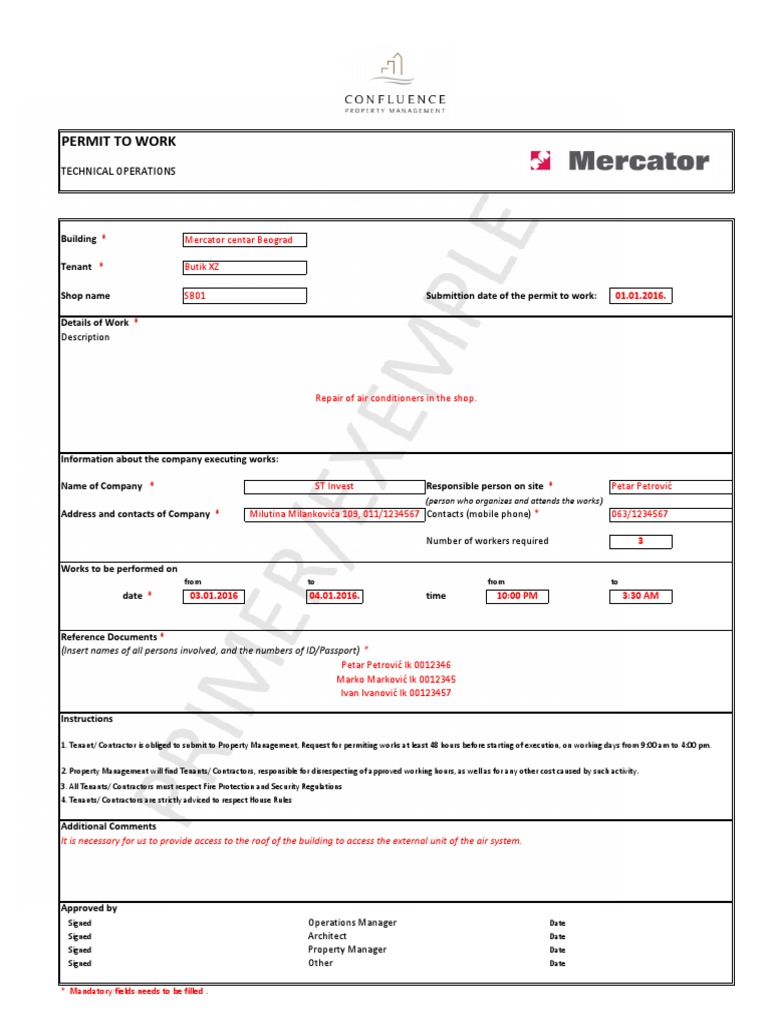 Example - Permit To Work | Download Free PDF | General Contractor ...