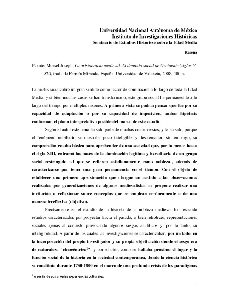 Reseña de La Obra Aristocracia Medieval de Joseph Morsel | PDF | Edades ...