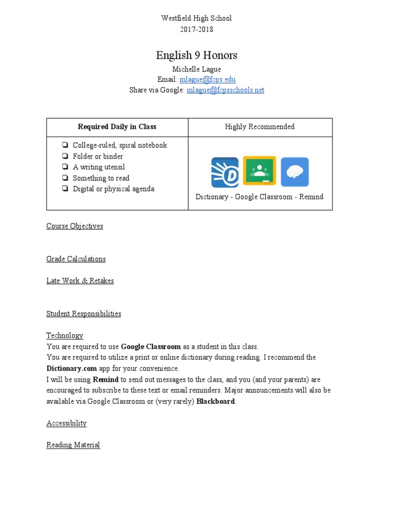 English 9 Honors | PDF | Communication | Internet