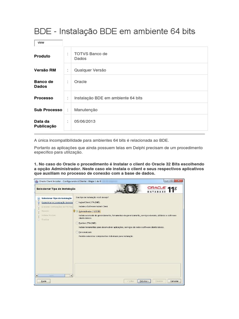 BDE - Instalação BDE em Ambiente 64 Bits: Produto | PDF | Armazenamento ...