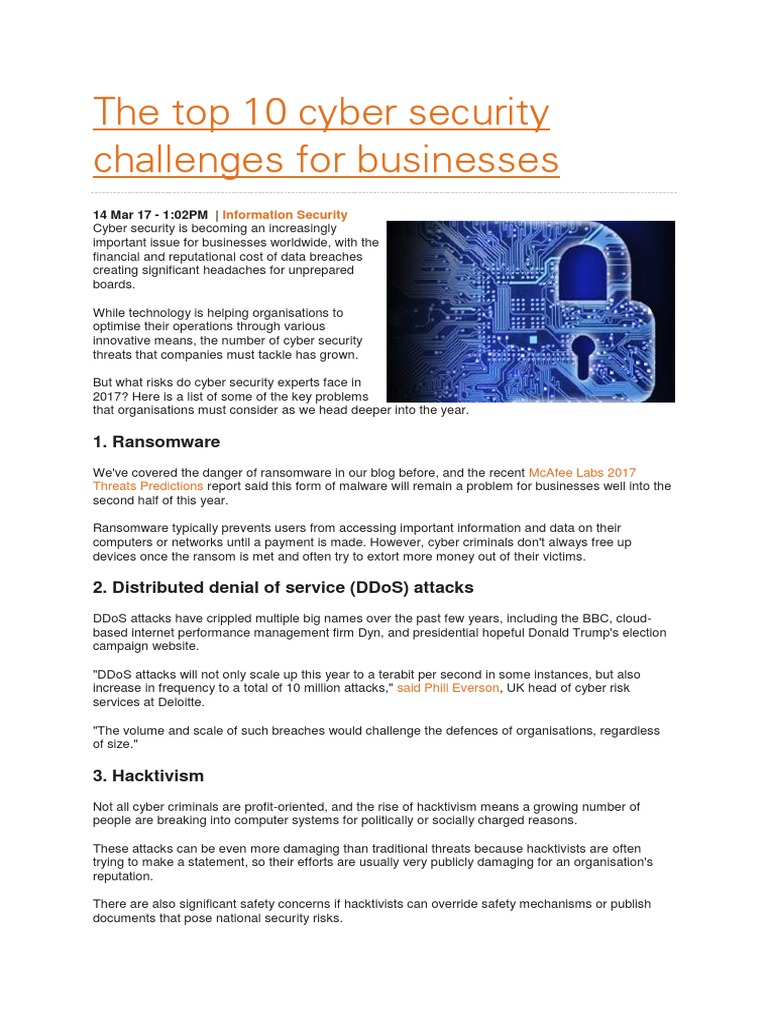 The Top 10 Cyber Security Challenges For Businesses | PDF | Computer ...