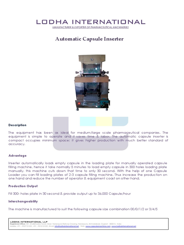 Automatic Capsule Loader | PDF | Loader (Equipment) | Industries