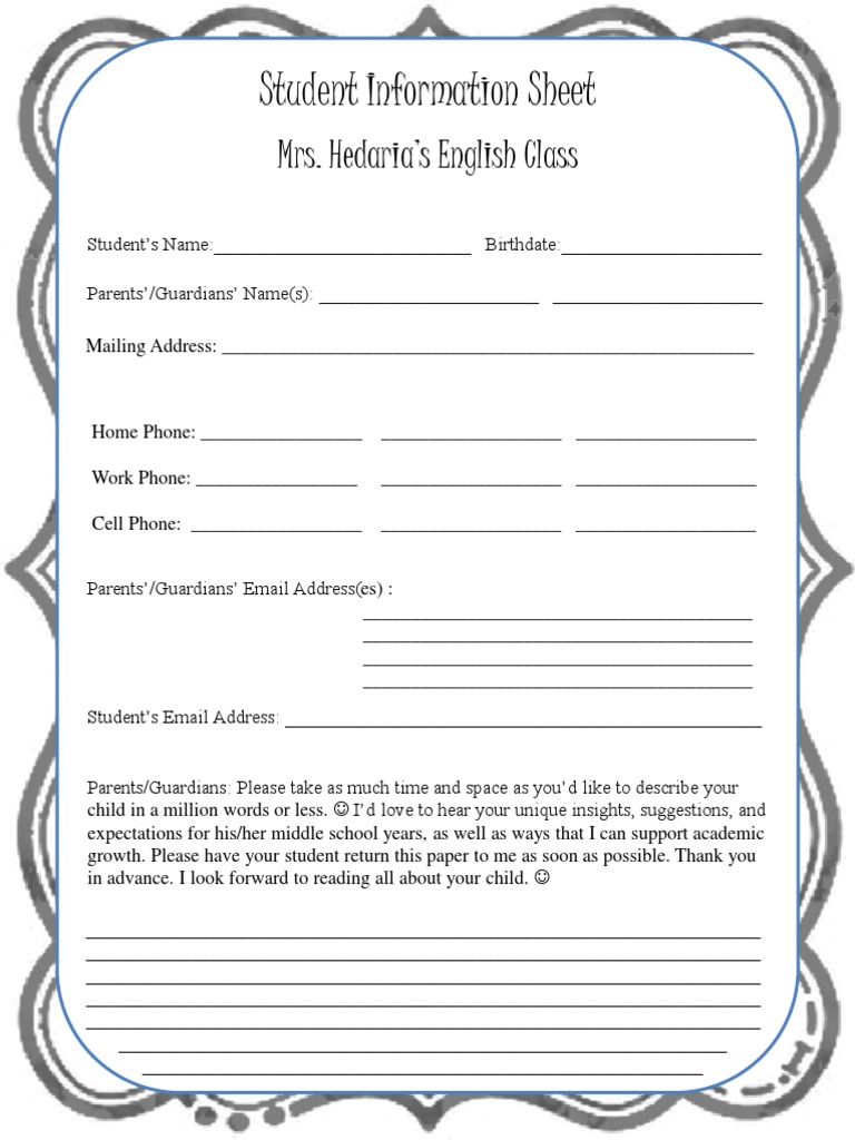 Parent-Student Info Sheet | PDF | Email | World Wide Web