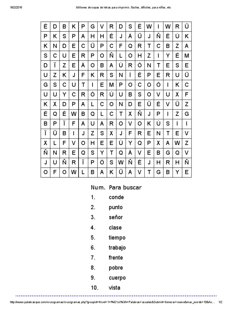 Millones de sopas de letras para imprimir, fáciles, difíciles, para ...