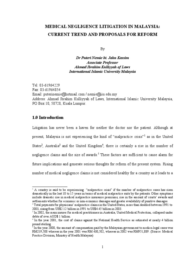 Medical Negligence Litigation in Malaysia: Current Trend and Proposals ...