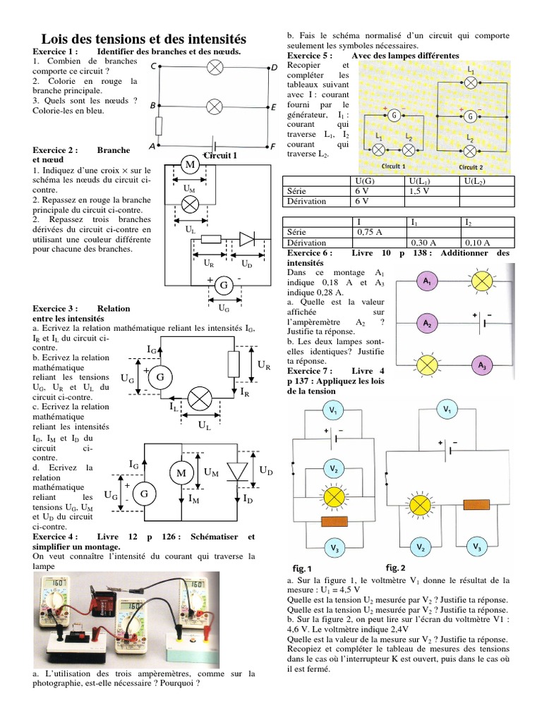 Exercices - Electricite 4.2 - Lois Tension Et Intensite | PDF | Tension électrique | Quantité