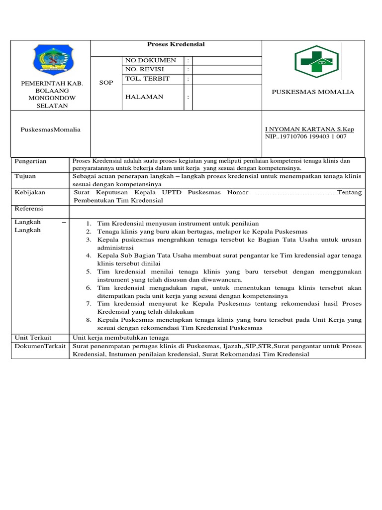 8.7.1.3 SOP Kredensial, Tim Kredensial, Bukti-Bukti Sertifikasi Dan Lisensi | PDF
