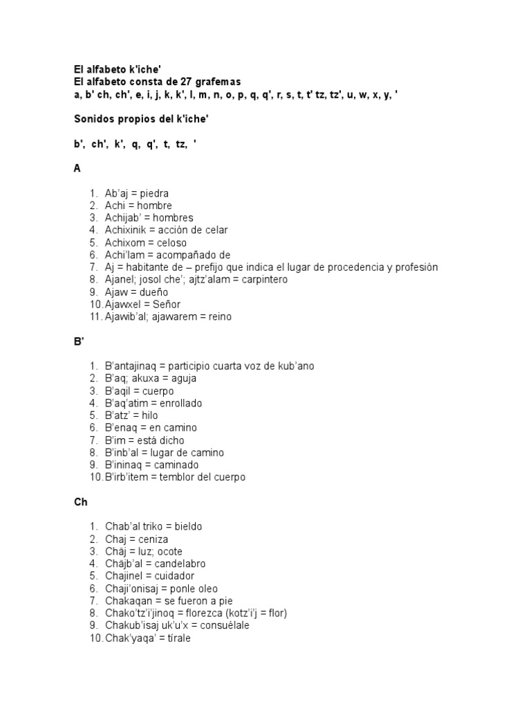 Abecedario en Quiche... | Tipología lingüística | Lingüística