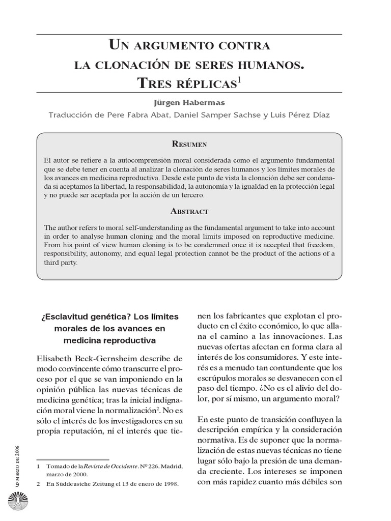 Argumento Ético Contra la Clonación Humana | PDF | Clonación | Libertad