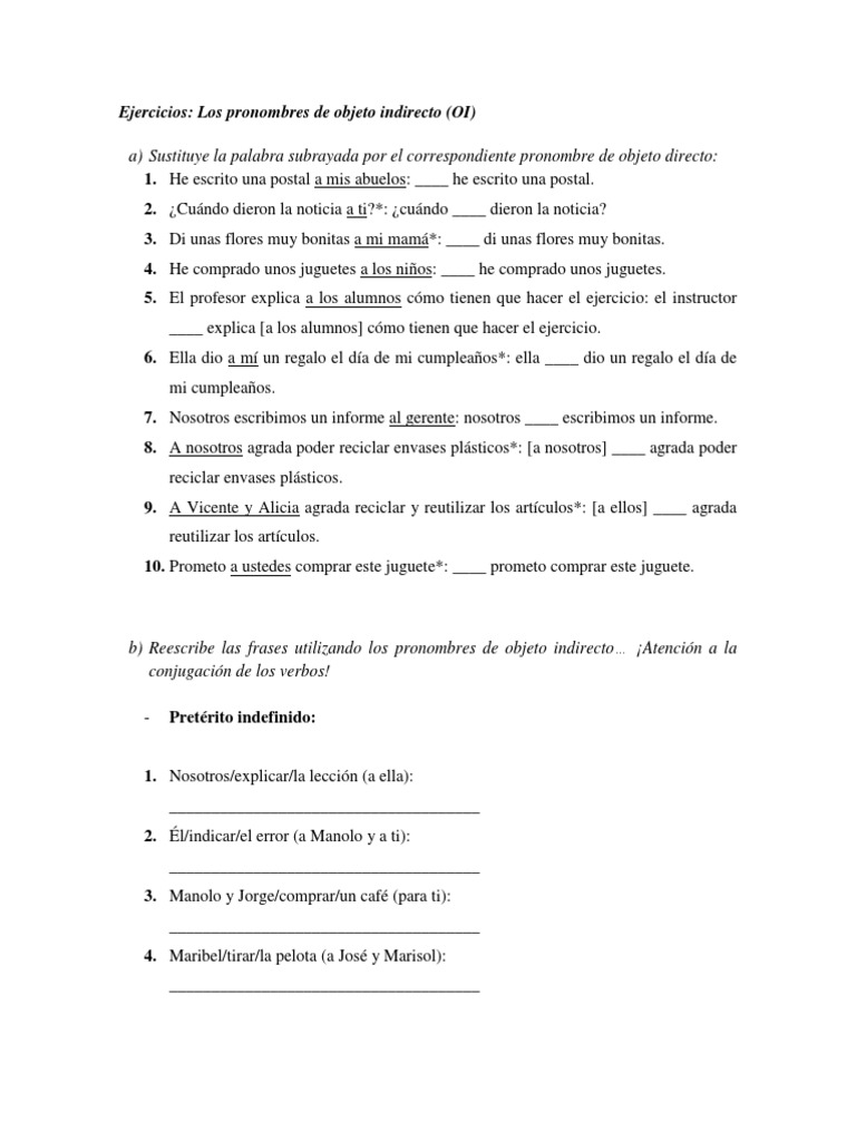 Ejercicios COI | PDF | Objeto (gramática) | Verbo