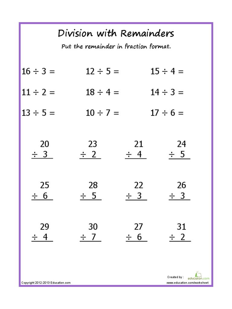 Division With Remainders: Put The Remainder in Fraction Format | PDF