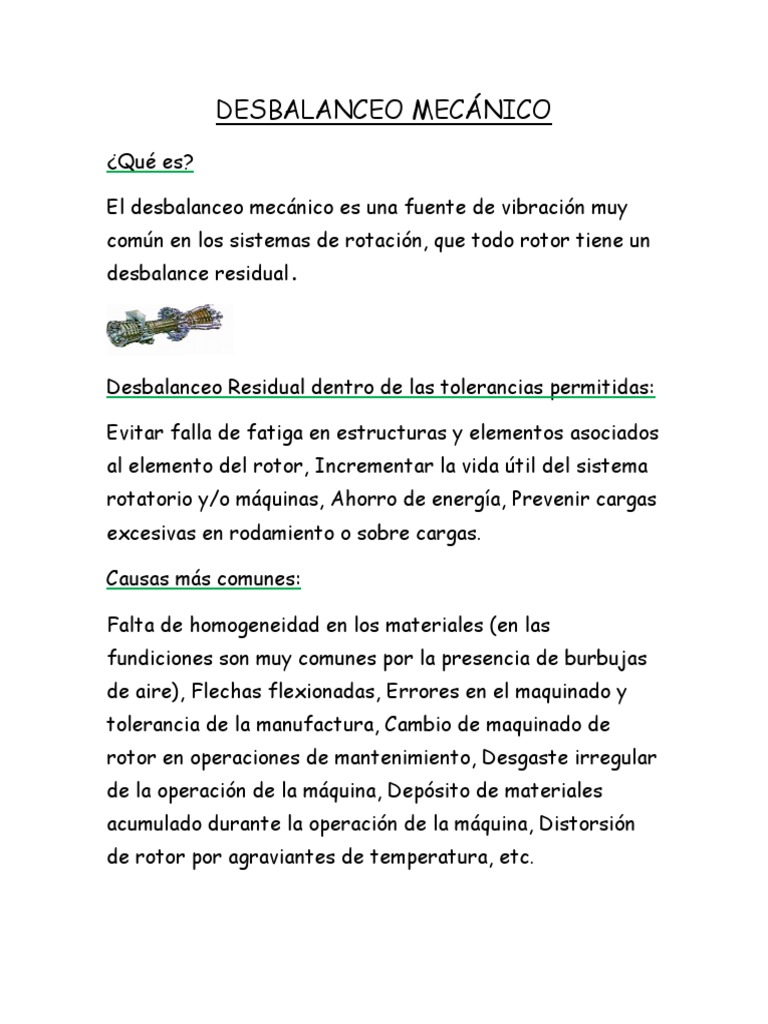 Desbalanceo Mecánico en Sistemas Rotatorios | PDF | Masa | Rotación