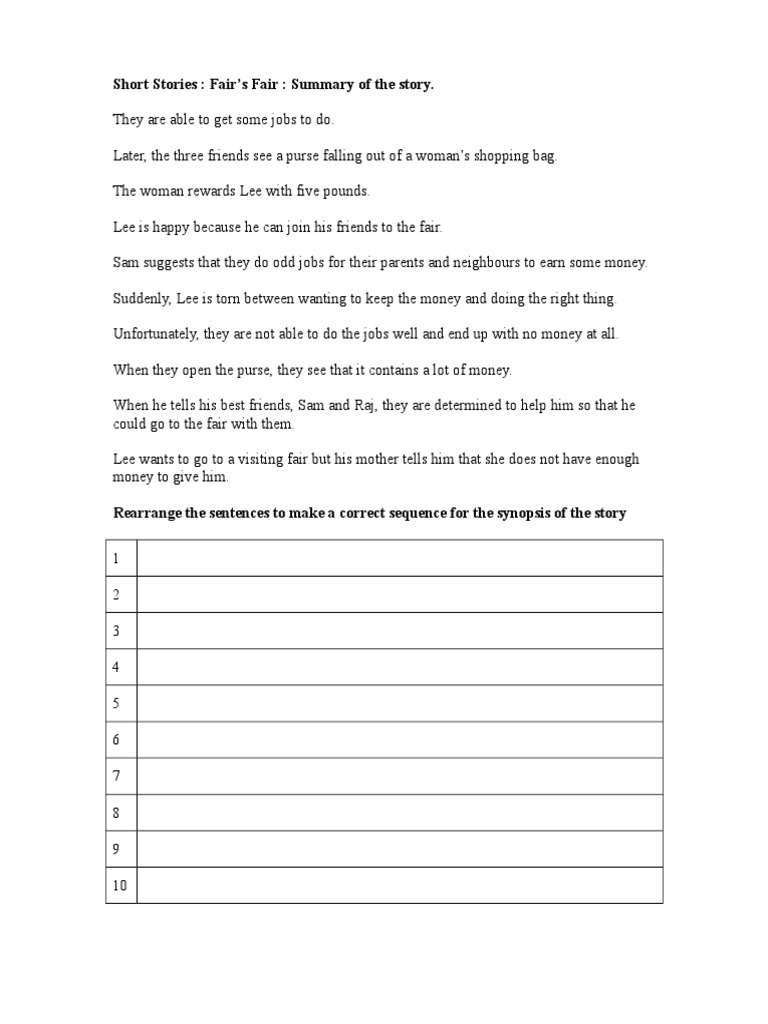 Short Stories Rearrange Summary Fair's Fair | PDF