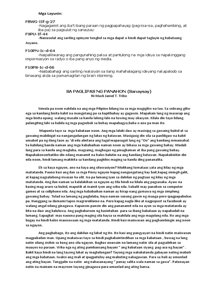 Output in Filipino Contextualization | PDF