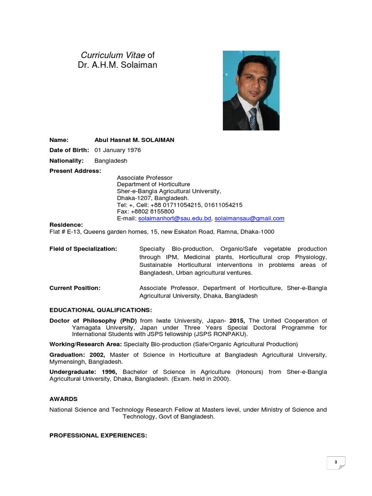 CV of Dr. Solaiman | PDF | Biotechnology | Doctor Of Philosophy