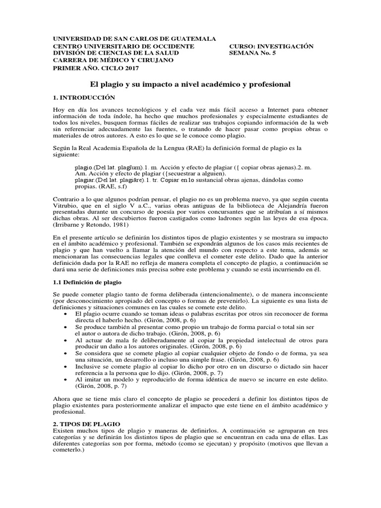 Impacto del Plagio Académico y Profesional | PDF | Plagio | Propiedad ...