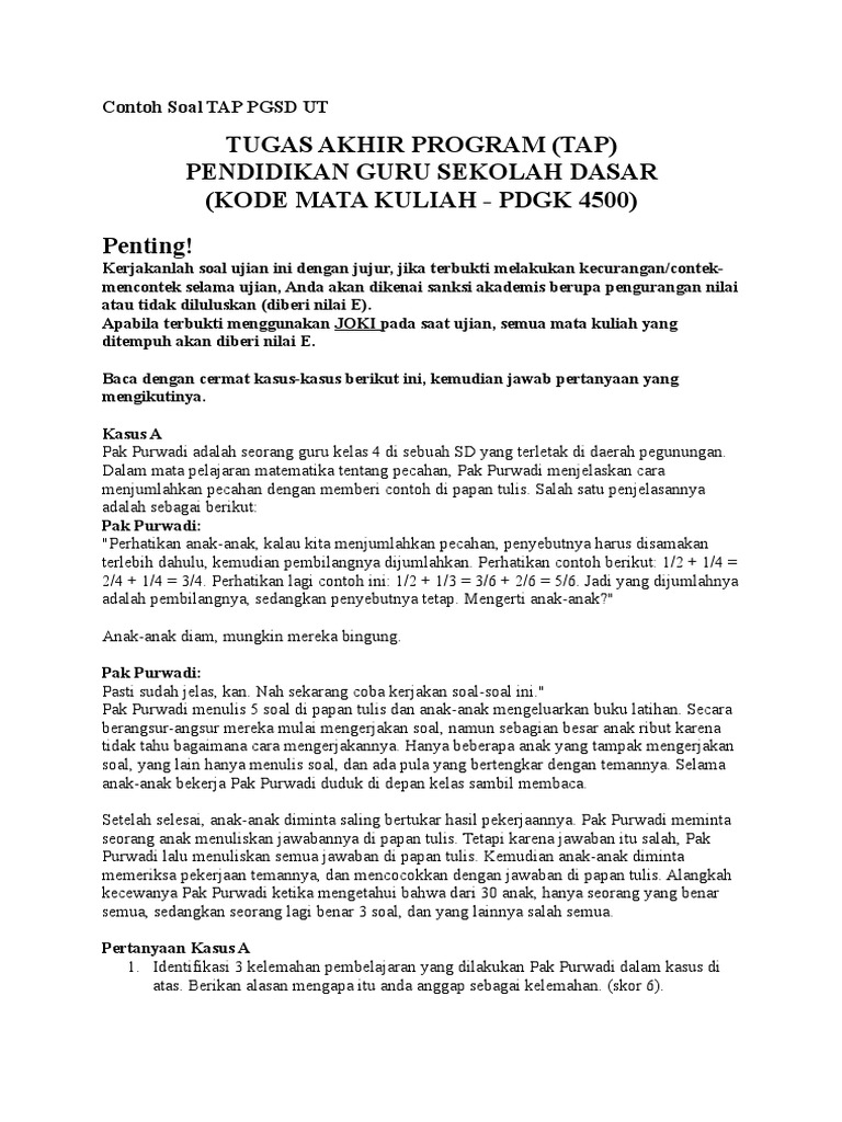 Contoh Soal Tap PGSD Ut | PDF