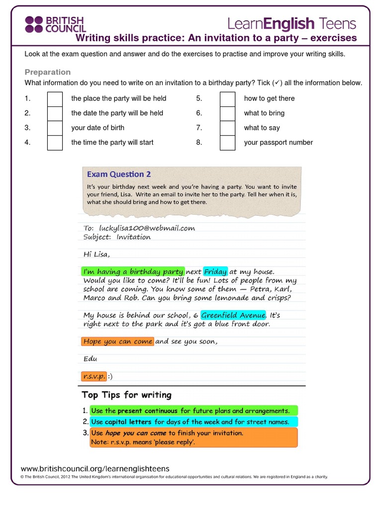 Writing Birthday Party Invitations | PDF
