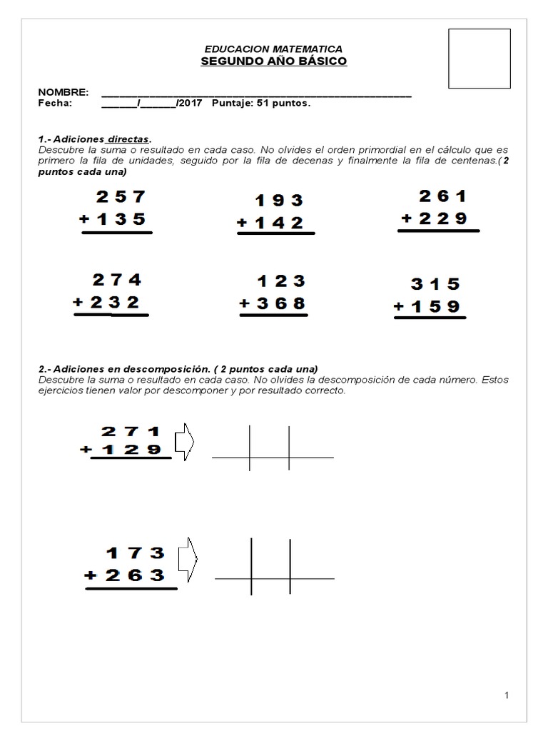 Sumas y Restas 2º Basico | PDF