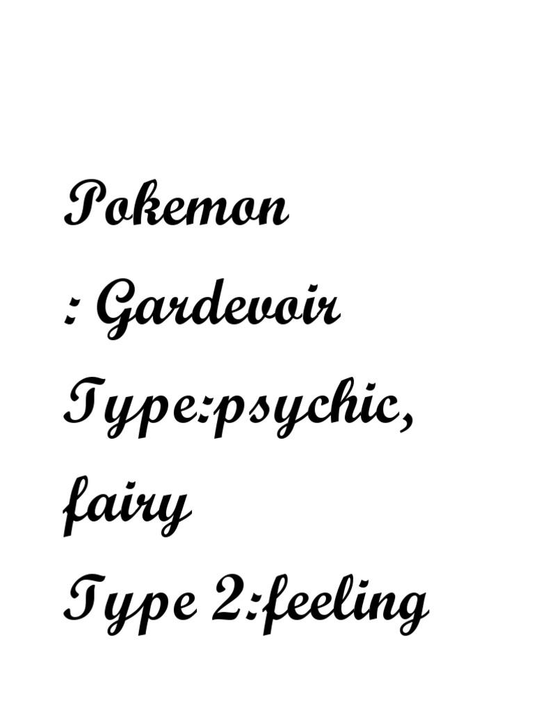 Pokemon Gardevoir Type Psychic Fairy Type 2 Feeling Pdf