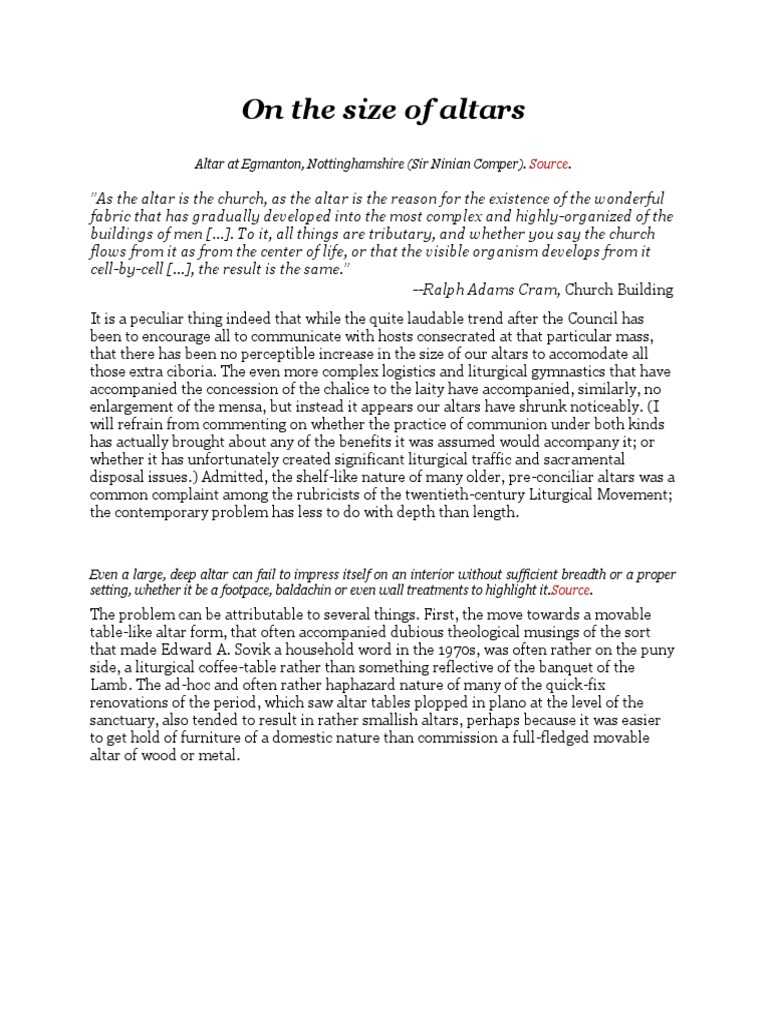On The Size of Altars | Download Free PDF | Altar | Christian Architecture