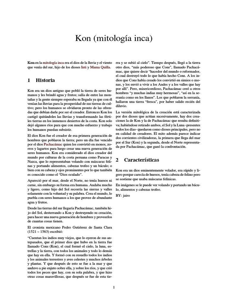 Kon (Mitología Inca) | PDF | Imperio Inca | Deidades