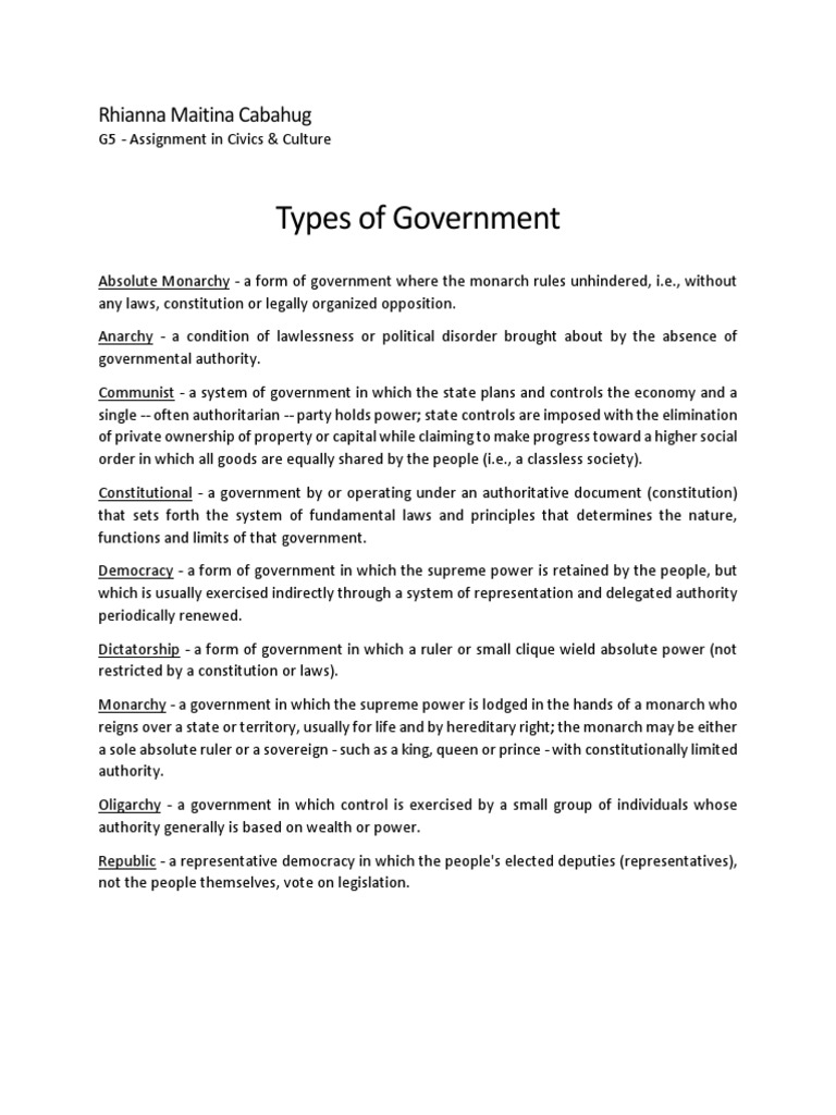 Types of Government | PDF