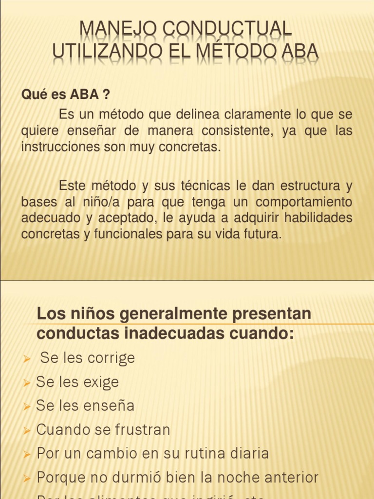 Manejo Conductual Utilizando El Método ABA 2003 | Comportamiento ...