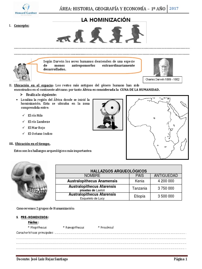 Ficha de Trabajo La Hominización | Homo | Mamíferos